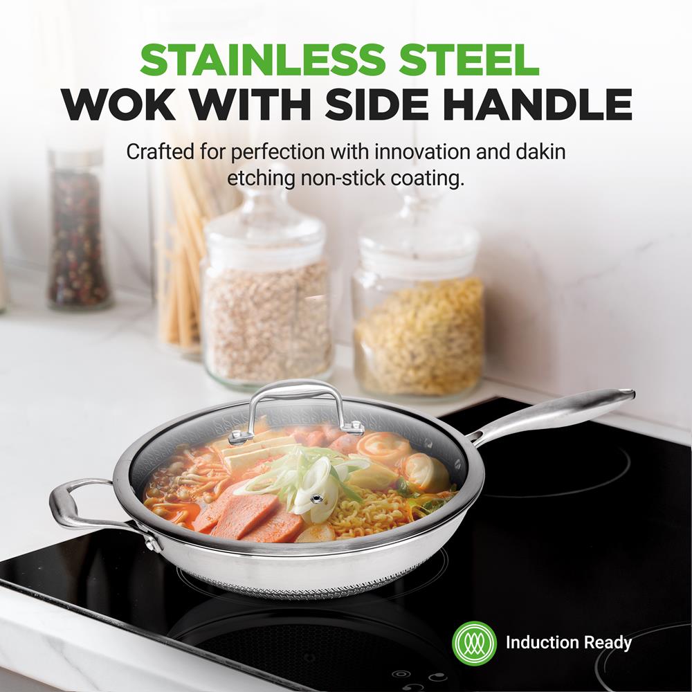 12" Stainless Steel Wok - Quick Heat, Non-Stick, Scratch-Resistant ...