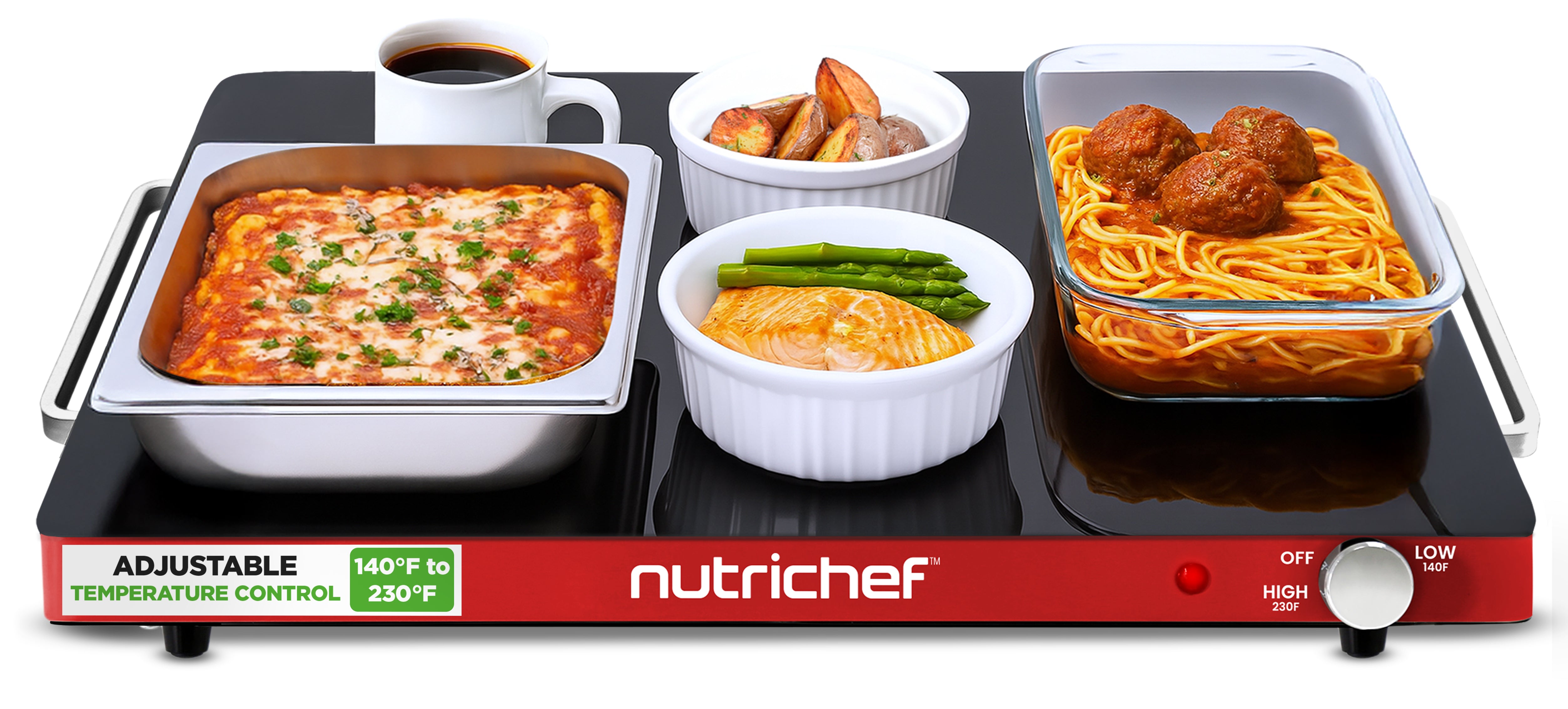 Electric Warming Tray Keeps Food Warm Glass Surface Adjustable Temp Red ...