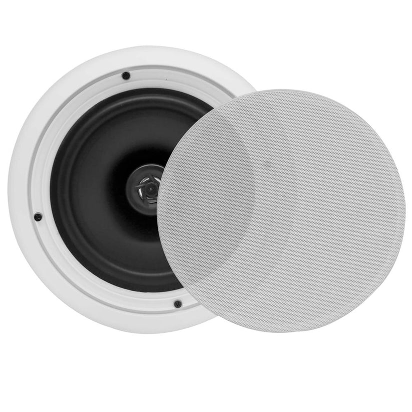 8" 250W Flush Mount Speakers, 2-Way Stereo, Polymer Tweeter, White (4 ...