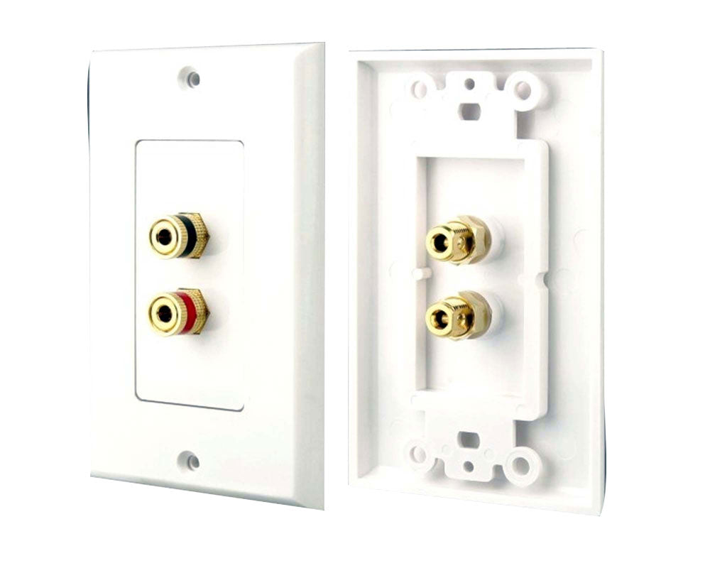 Wall Plate for Speaker Connection, Gold-Plated Terminals, White – Pyle USA