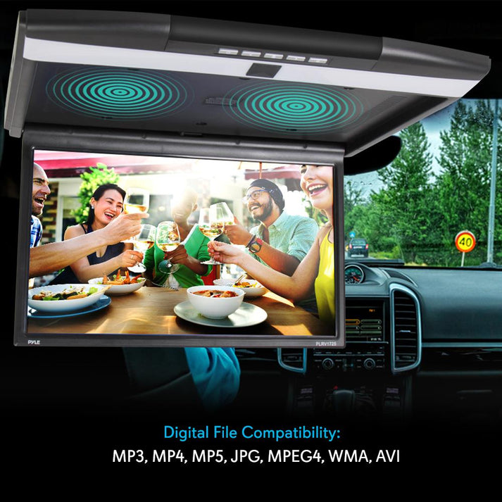 Car Overhead Monitor 1080p LCD 17.3" Flip-Down Screen HDMI/USB/SD ...