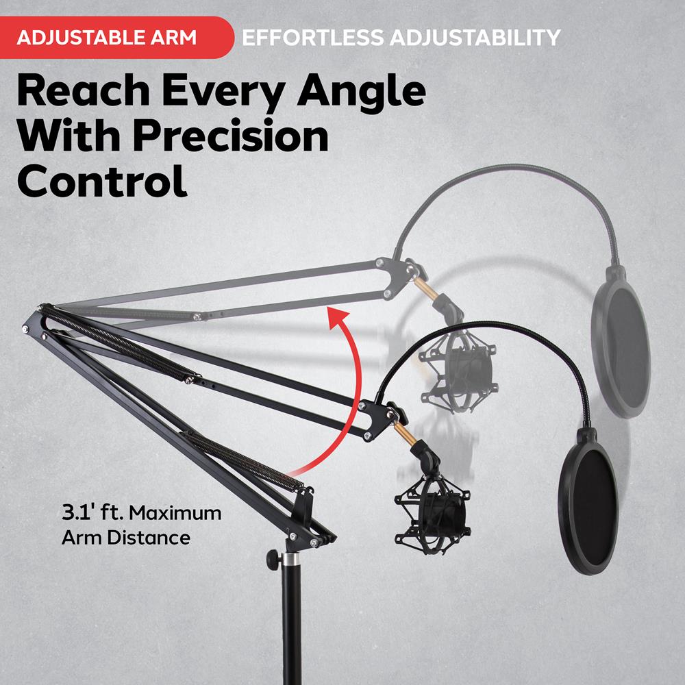 Adjustable Mic Boom Stand - Durable Metal, Pop Filter, Shock Mount ...