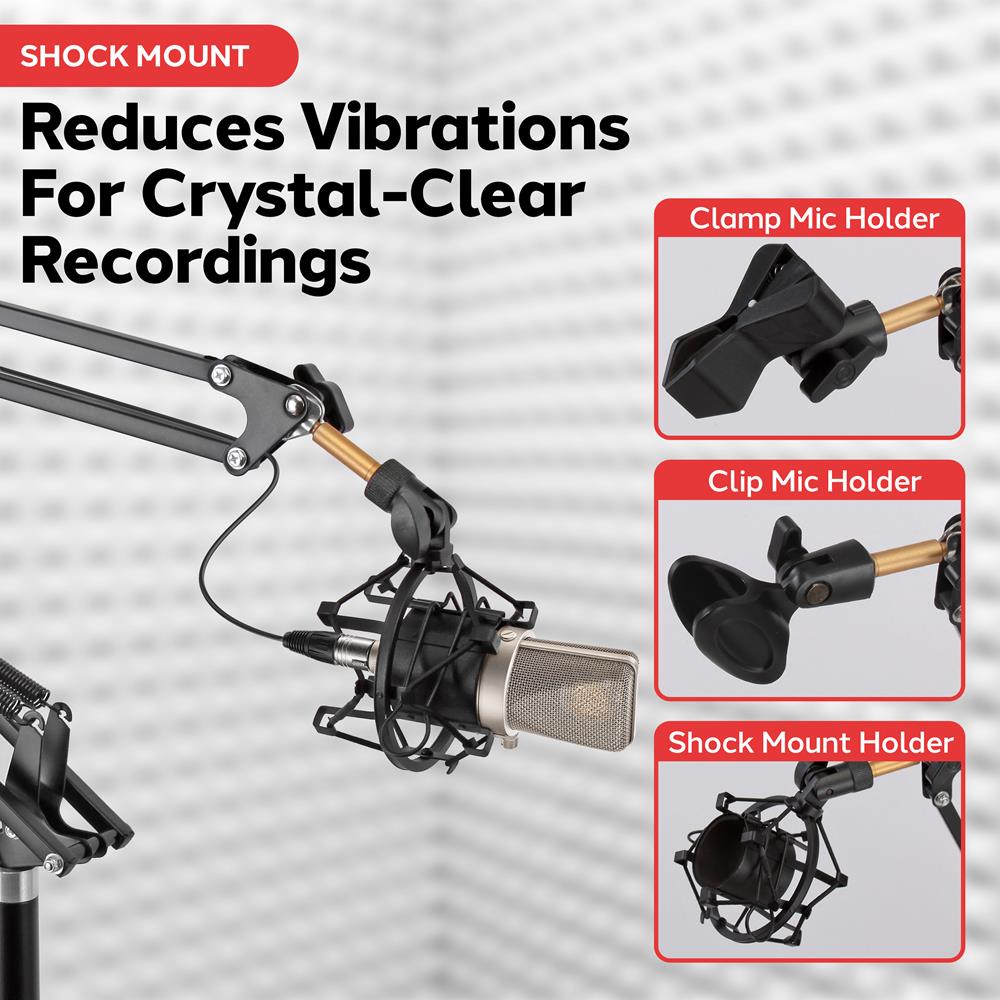 Adjustable Mic Boom Stand - Durable Metal, Pop Filter, Shock Mount ...
