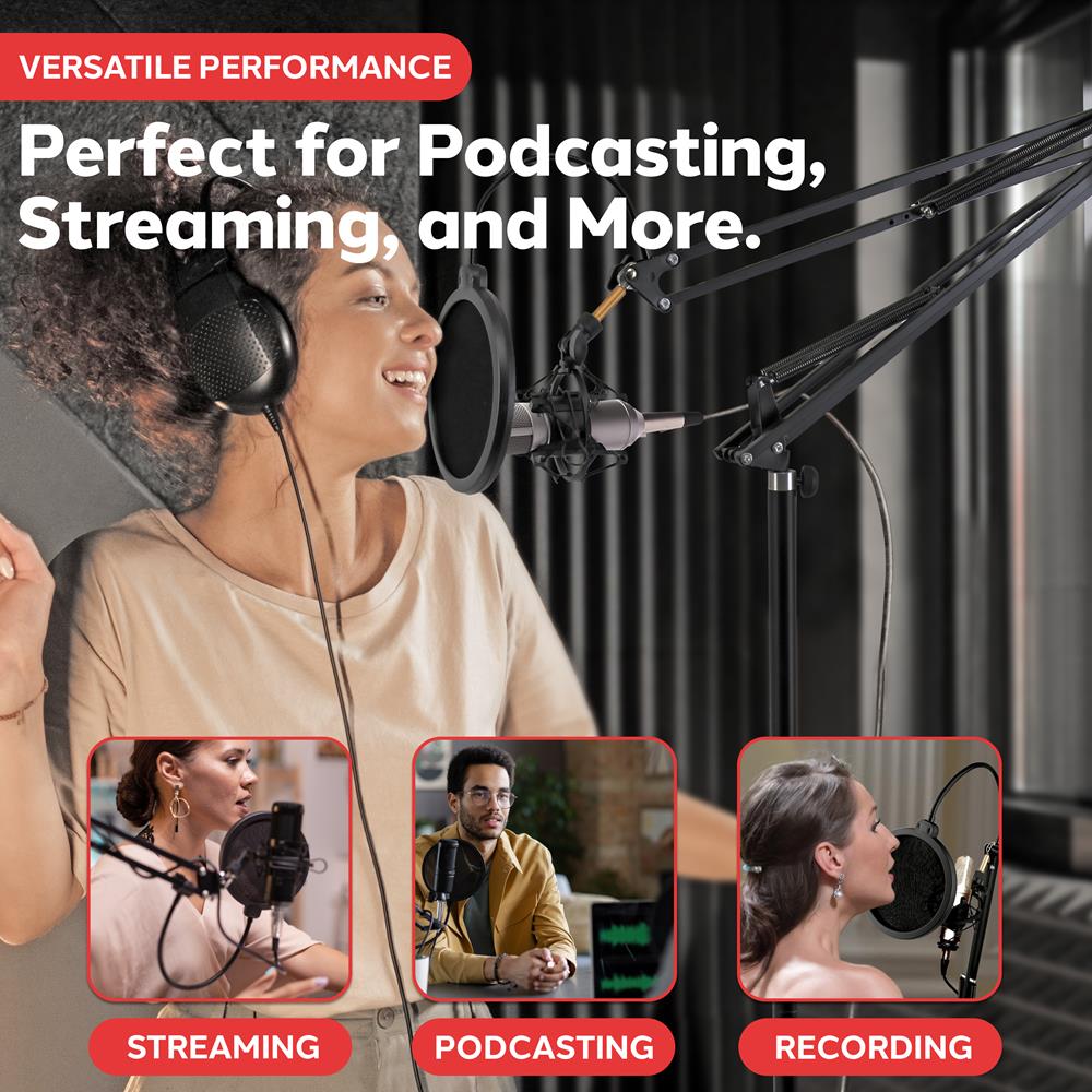 Adjustable Mic Boom Stand - Durable Metal, Pop Filter, Shock Mount ...