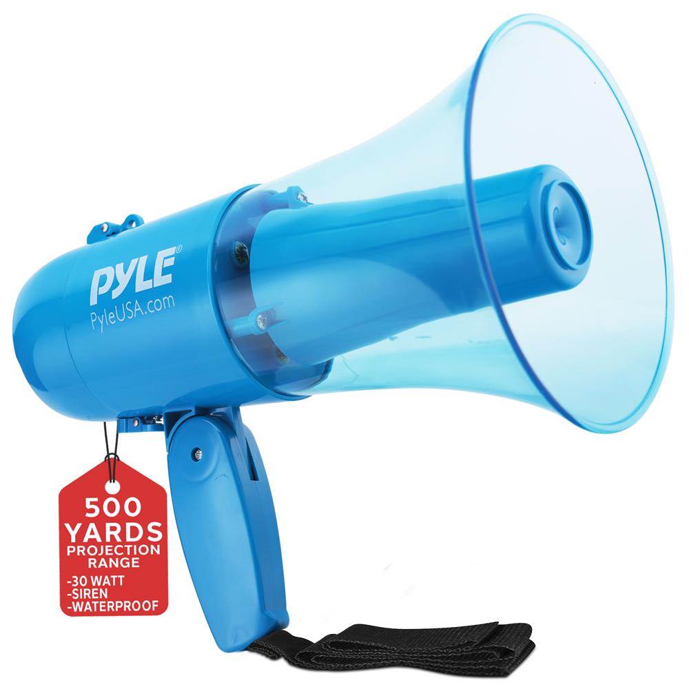 30W Megaphone Siren Speaker, Loud Sound, Rechargeable, Transparent Blue ...