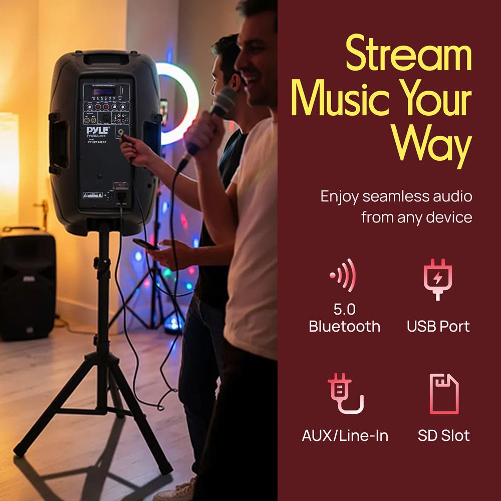 Wireless PA System Kit 1800W - Bluetooth, Dual 12" Speakers, Stands ...