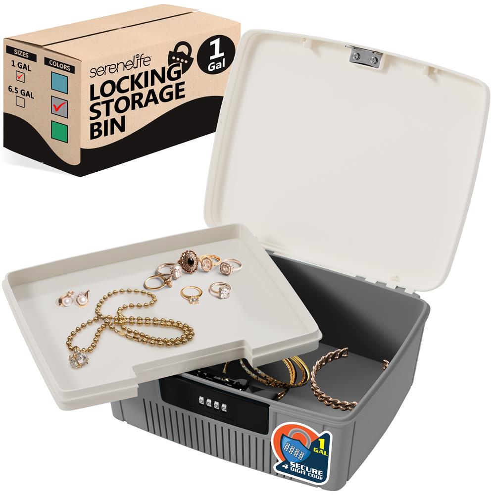 Lockable Storage Bin, Secure Combo Lock, Durable ABS, Gray – Pyle USA