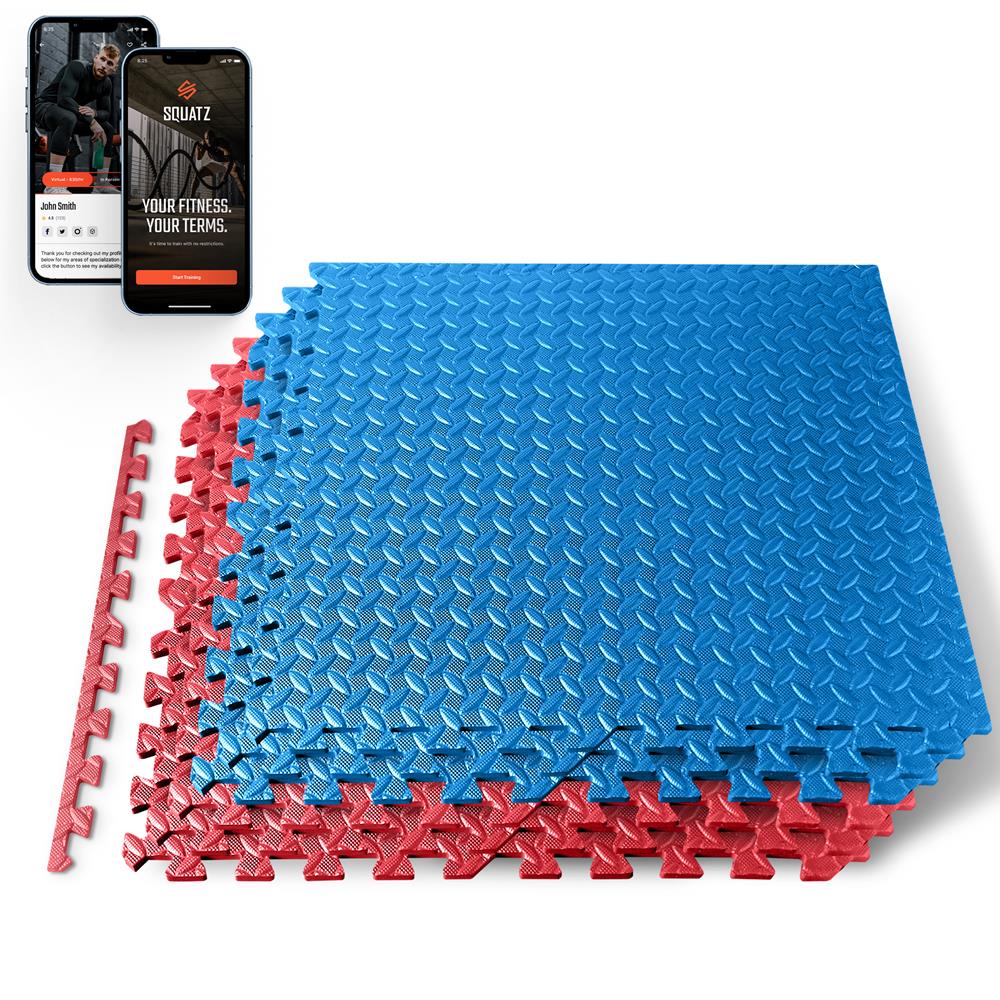 Exercise Mat Set, Cushioned EVA Foam, Non-Skid, Easy Assembly, Red/Blue ...